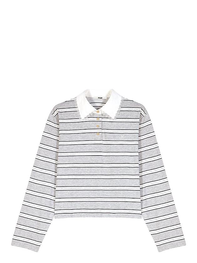 MAJE lace-trim striped cotton-blend polo shirt 10